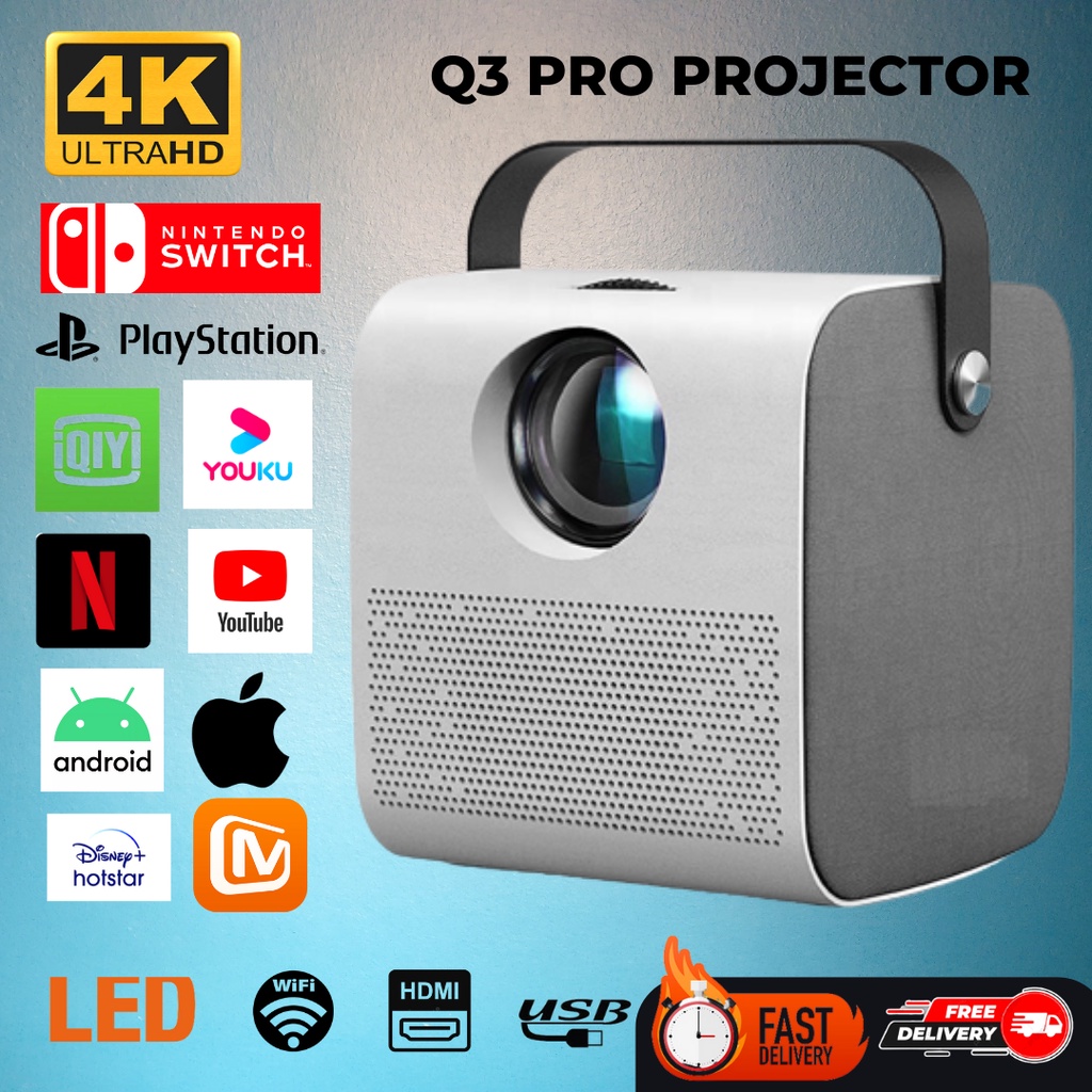 Android Full HD 4K Projector 720P Q3 Pro โปรเจคเตอร์ 4200 Lumens Bluetooth เชื่อมต่อมือถือ หรือ ...