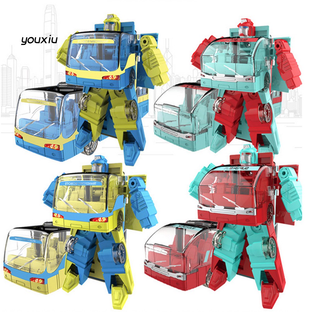YZWJDiecast Mini Bus Vehicle Deformation Robot Transforming Model Kids ...