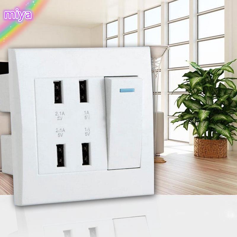 10A 4 Ports USB Wall Mounted Socket Intelligent Charger Outlet Plate ...