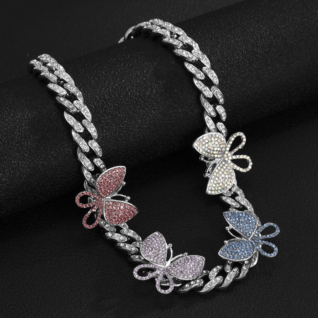 KunJoe Hip Hop Iced Out Butterfly Pendant Cuban Chain Necklace For ...