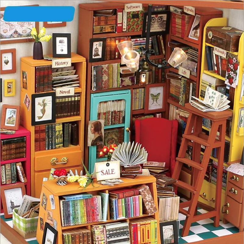 Home decoration accessories Figurine DIY Sam Study Room Wood Miniature ...