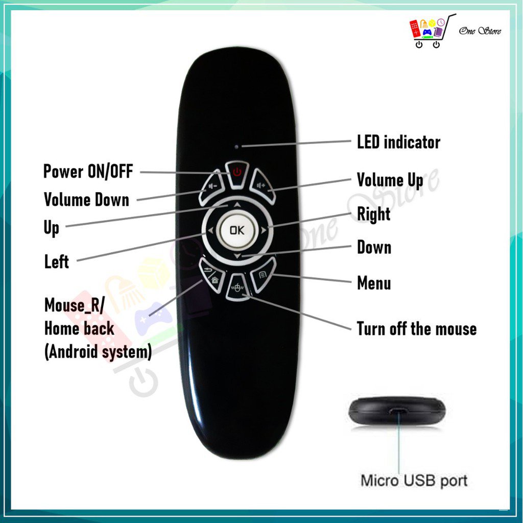 C120 All In One 2.4G Air Mouse Rechargeable Wireless Remote Control ...