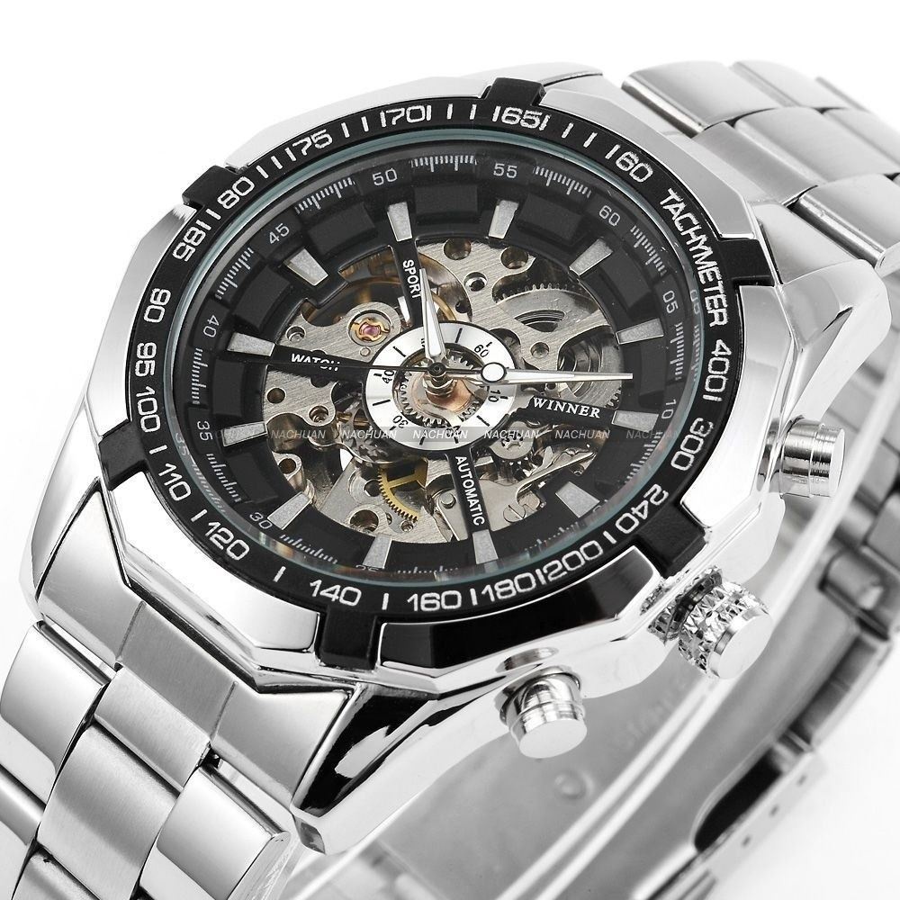 OBLVLO Casual Watches Mens Skeleton Dial Calfskin Leather Band Rose ...