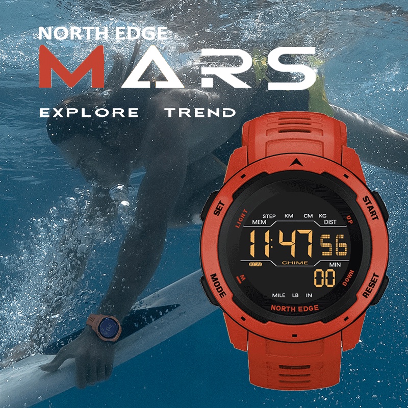 NORTH EDGE Mars นาฬิกาข้อมือดิจิทัล นาฬิกากีฬา เครื่องนับก้าว แคลอรี่ ...