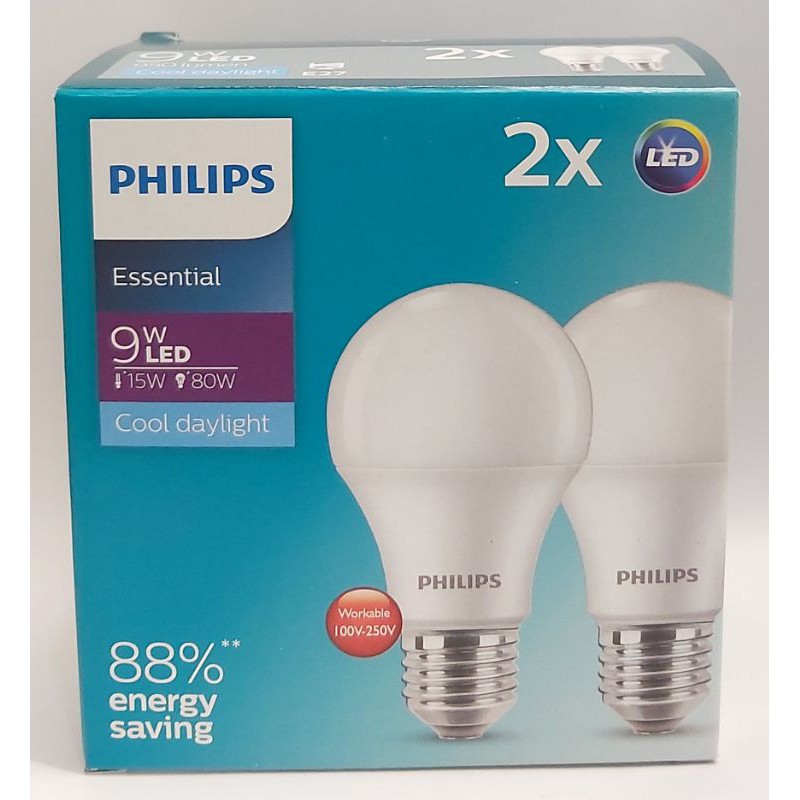 หลอดไฟ Philips Essential LED Bulb 9W E27 6500K(แพ็คคู่) | Shopee Thailand