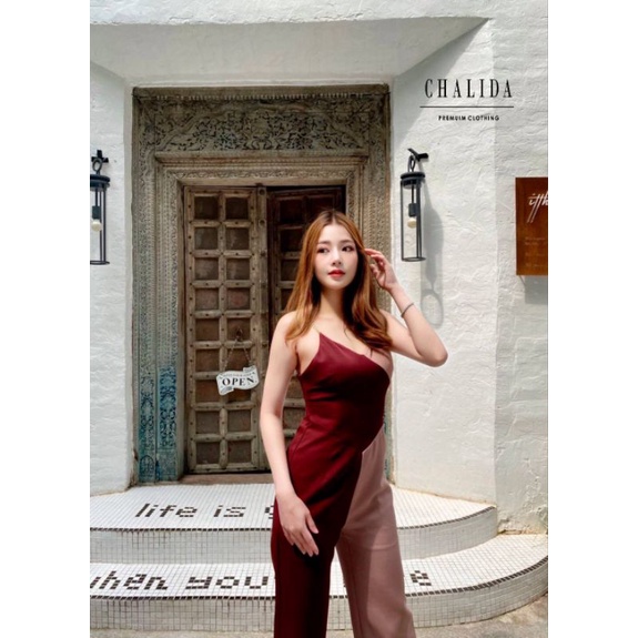 ชุดจั๊มสูทผ้าพื้นทูโทนขายาว CHALIDA - supasa_shop - ThaiPick