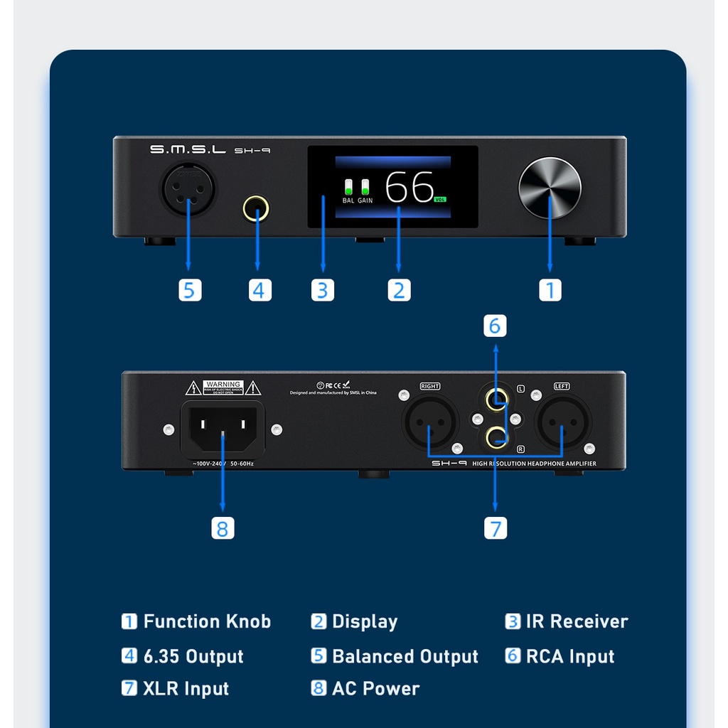 SMSL SH-9 Headphone Amplifier THX AAA Technology RCAXLR Input 6.35MM ...