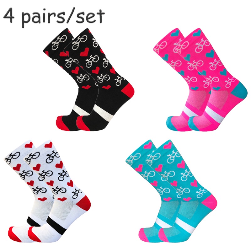 4 Pairsset Cycling Socks Men Women Pro Competition Outdoor Bike Socks ...