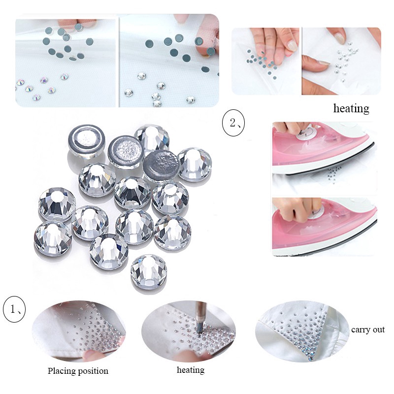 White White AB Color Hotfix Rhinestone Clear Crystal Batu Manik Tampal ...