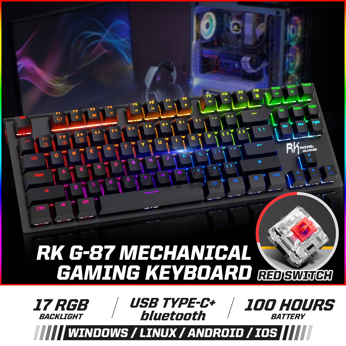 Usb Rk G - 87 Rgb คีย์บอร์ดไร้สายบลูทูธ 3 . 0 87 คีย์ - helloworld1.th - ThaiPick