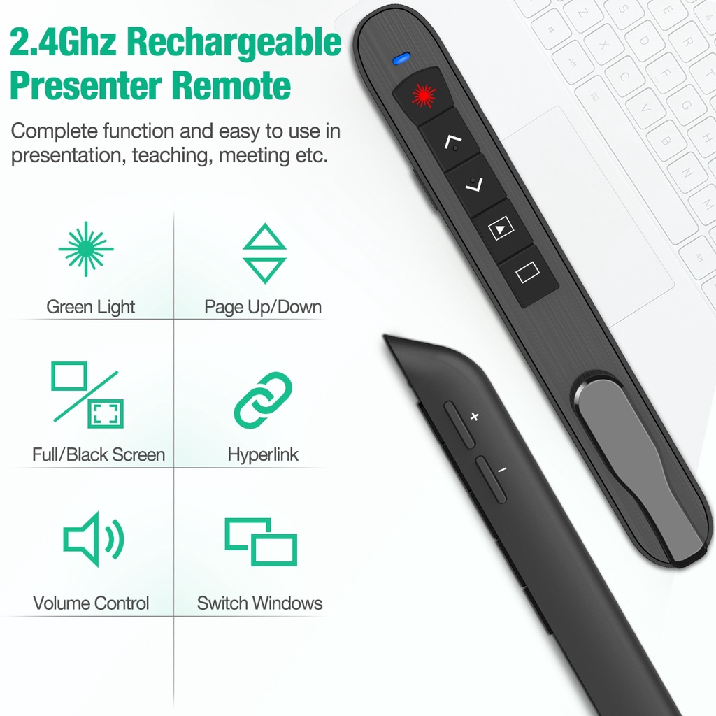 Rechargeable Wireless Presenter For Powerpoint Presentation PPT Green Laser Pointer Remote ...