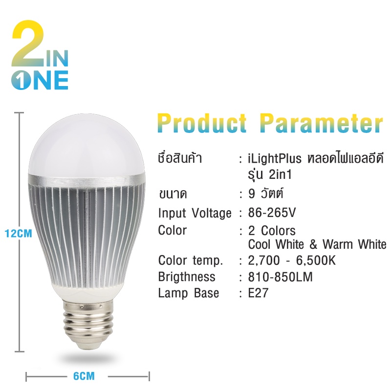 ส่งไว ใช้นาน มอก. iLight Plus หลอดไฟ LED รุ่น 2in1 (9W) 2 หลอดพร้อมรีโมท - ilightplus ...