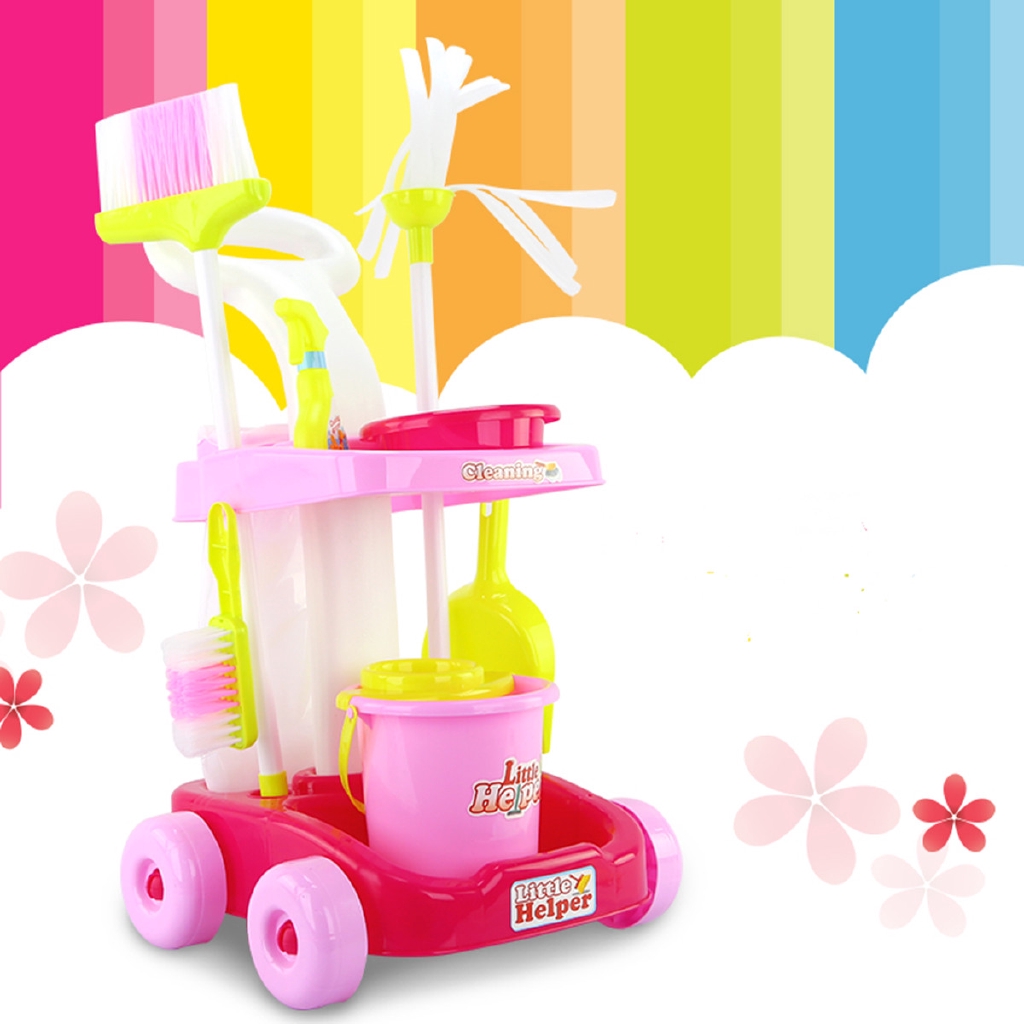 ⚫NEW⚫ Kids Toddler Cleaner Cleaning Trolley Set Broom Duster Plastic ...