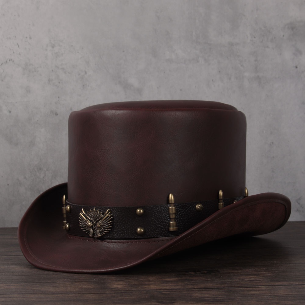 นัดหมายLeather Top Hat President Traditional Fedoras Hat Women Men ...