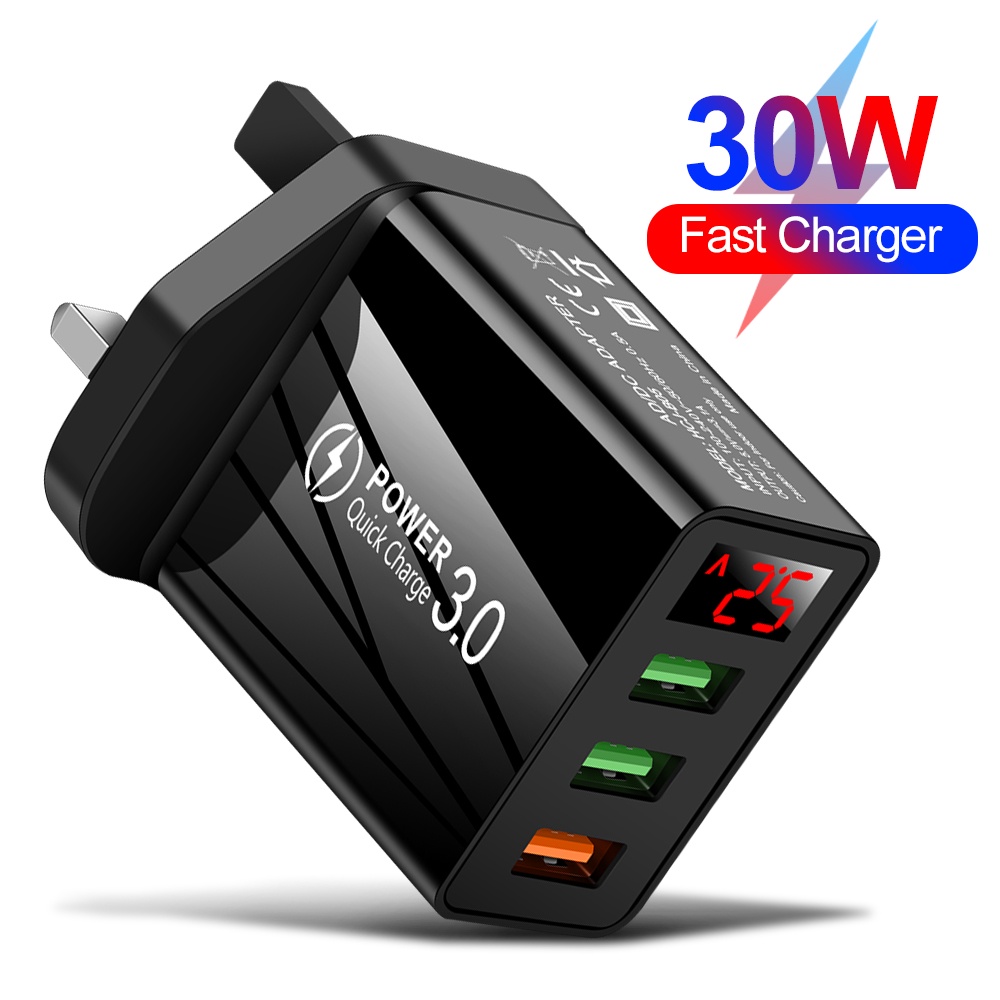 EU US UK Plug 3 Ports USB Charger LED Display 5V3A Fast Charging Smart ...