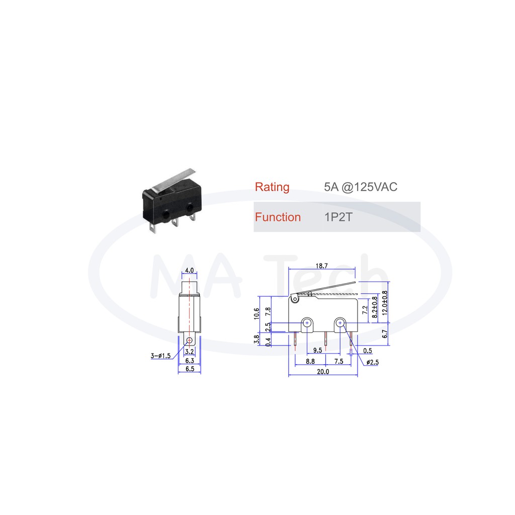 Micro Switch 5A/125VAC ไมโคร สวิตช์ แบบก้านตรง 1 ชุด มีจำนวน 3 ชิ้น ...