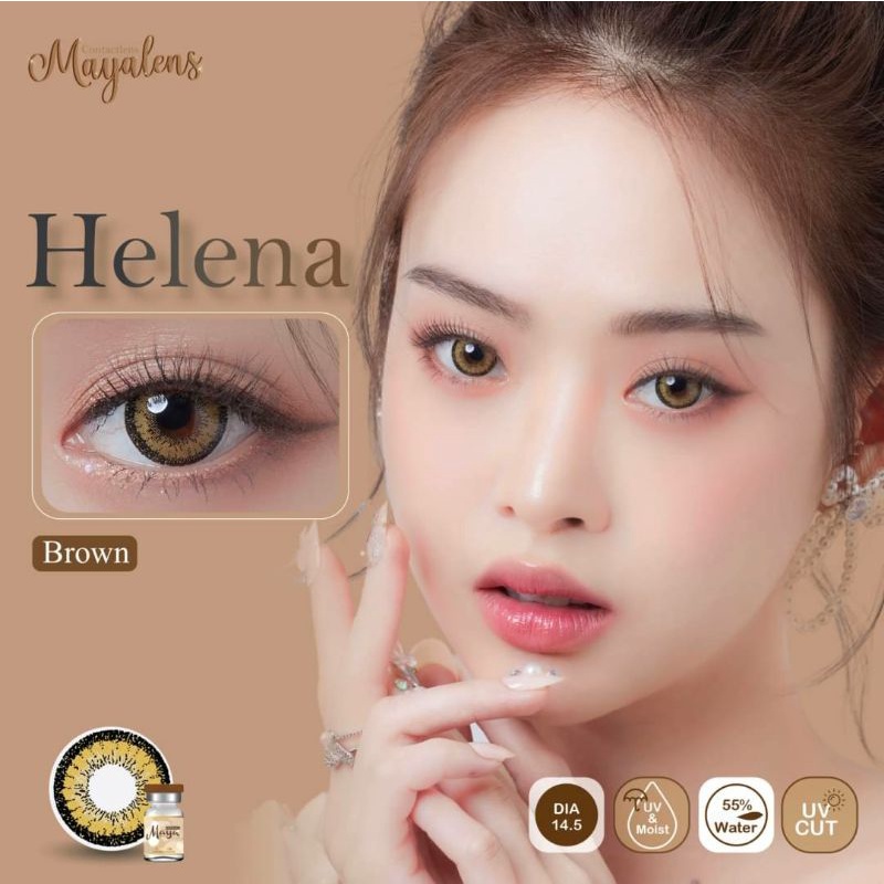 (บิ๊กอายตาโต ตัดขอบ) คอนแทคเลนส์ Helena Gray Brown แบรนด์ Mayalens ...