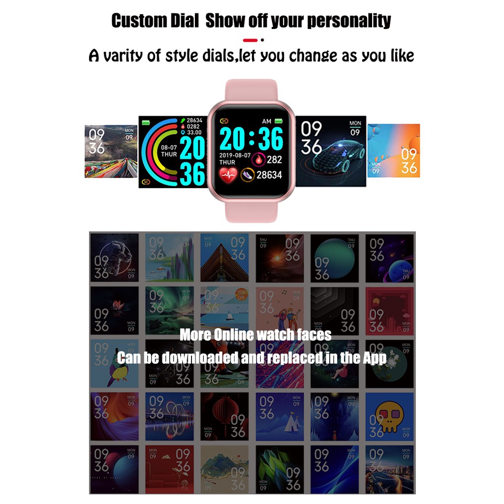 Y68 Smartwatch Men Women Heart Rate Blood Pressure Monitor Waterpoof ...