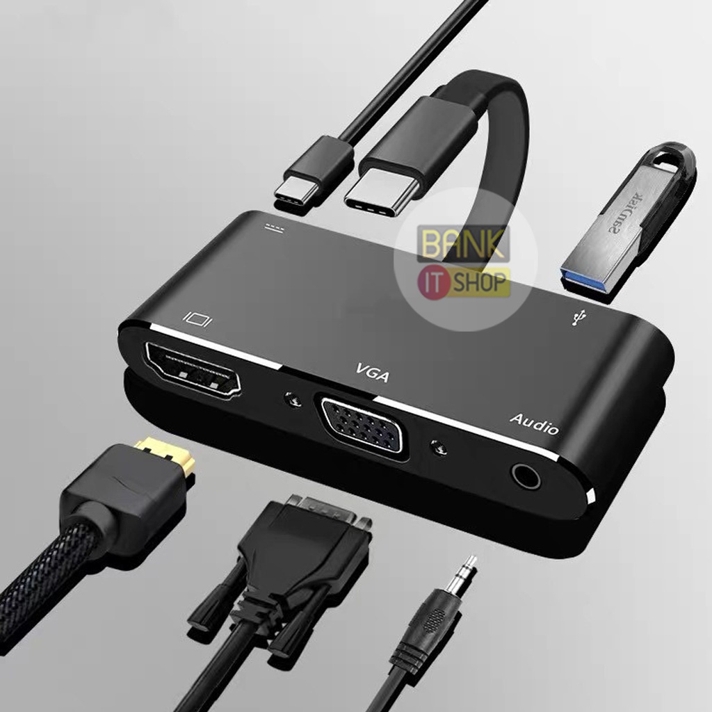 (ประกัน1ปี) 5in1 สายแปลง Type C 4K HDMI USB C OTG VGA Hub หางหนูสำหรับ ...