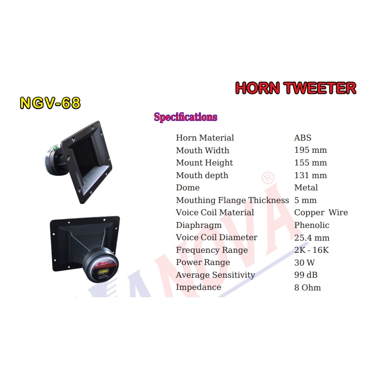 แถมซีกันขาด ทวิตเตอร์ ปากเป็ด ยี่ห้อ Nanova รุ่น NGV-68 30 W แท้ (1 ดอก) Made in Thailand DKN ...