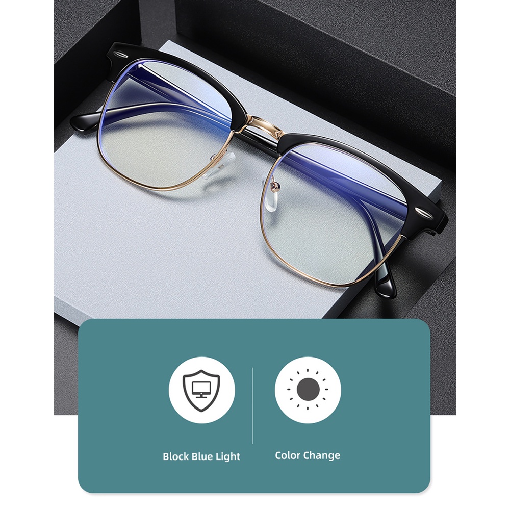 Semi Rimless hotochromic Glasses Men Anti Blue Light Blocking Color ...