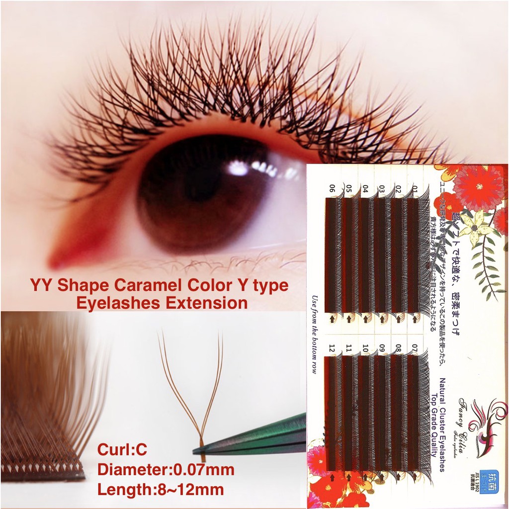 Brown Color Y type Eyelashes Curl C,D Thickness 0.07mm Braided Love ...