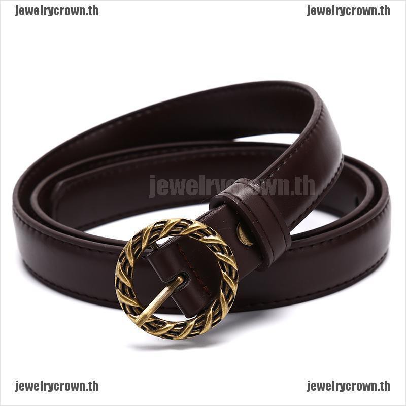 Crown Grass weave Round Buckle Belt Female Gold Black Waist Belts Women ...