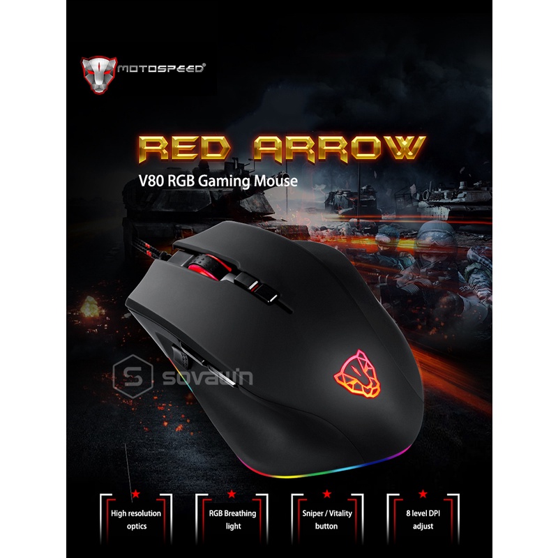 Motospeed V80 RGB Profissional 5000 DPI Gaming Gamer Mouse USB Computer Wired Optical Mice ...