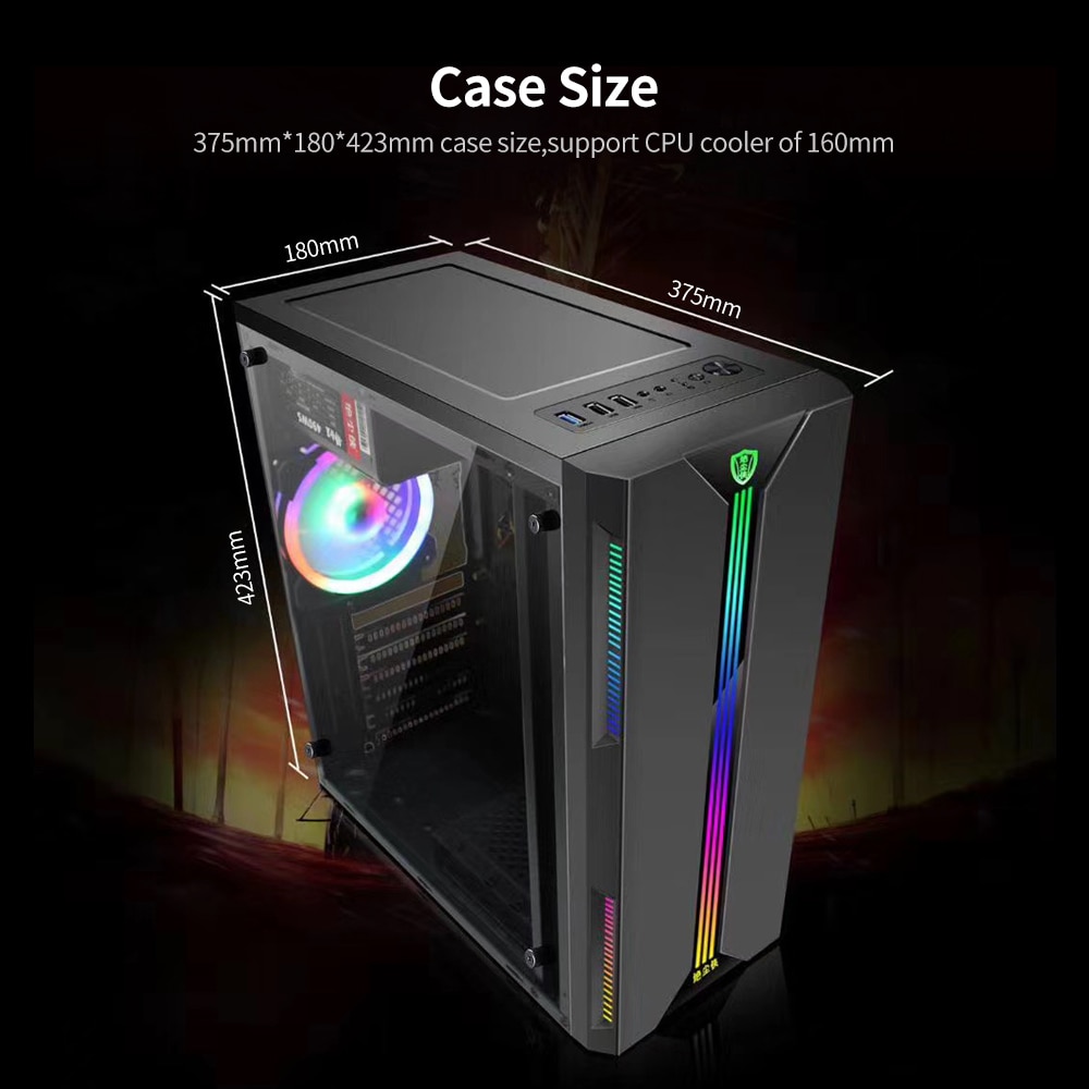 Desktop Computer Case ATX Fullview Side Transparent RGB PC Case Support ...