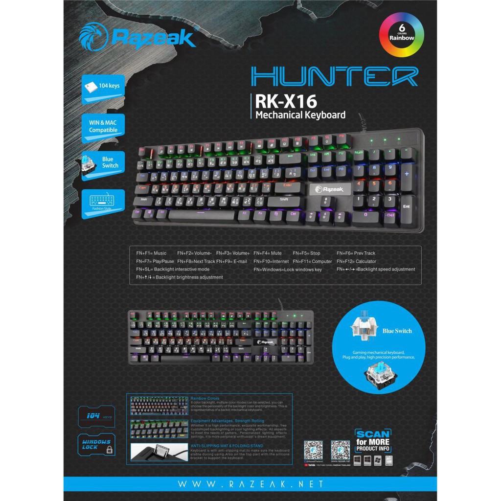 [COD]แป้นพิมพ์a⊙☍☽คีบอร์ดเกมมิ่ง Razeak RK-X14 Semi-Mechanical Keyboard ...