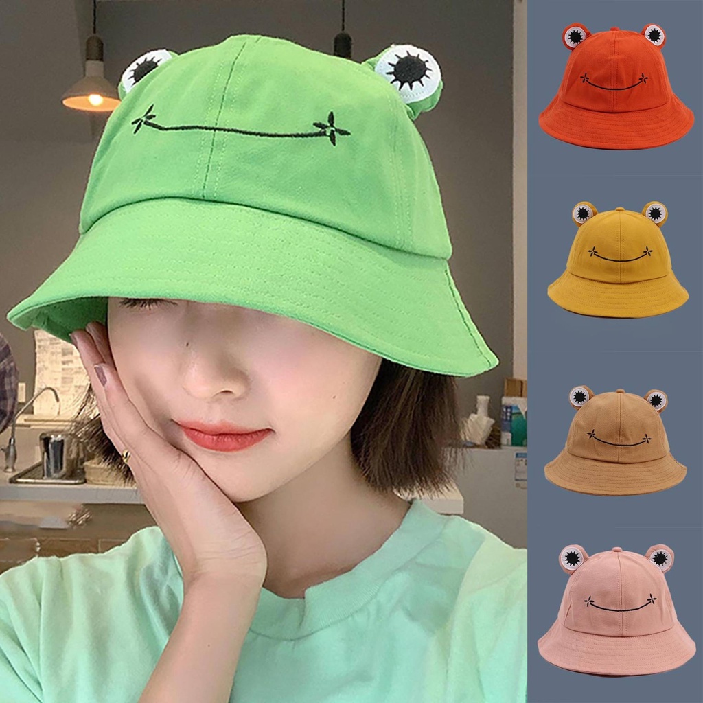 Broadfashion Cute Frog Letter Bucket Hats Summer Sunscreen Fisherman ...