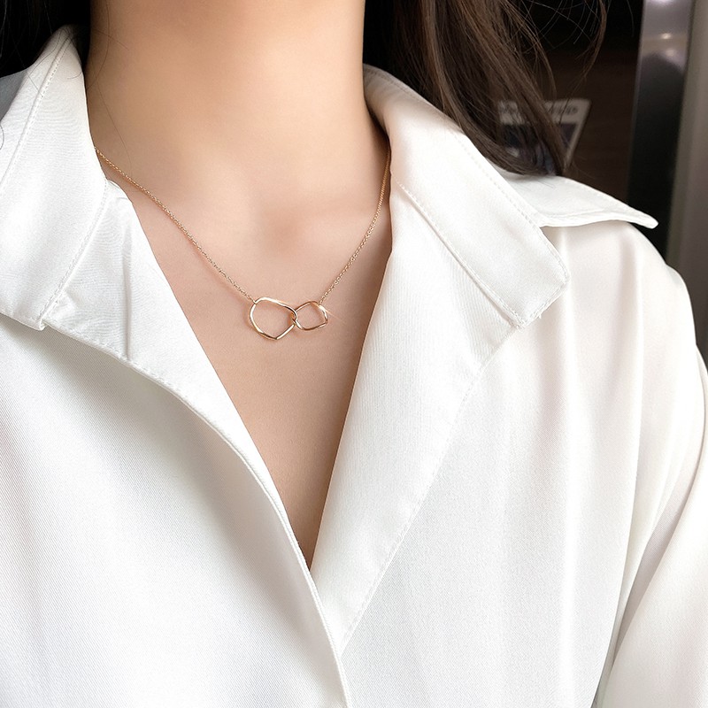 Metal double ring interlocking necklace female tide net red clavicle ...