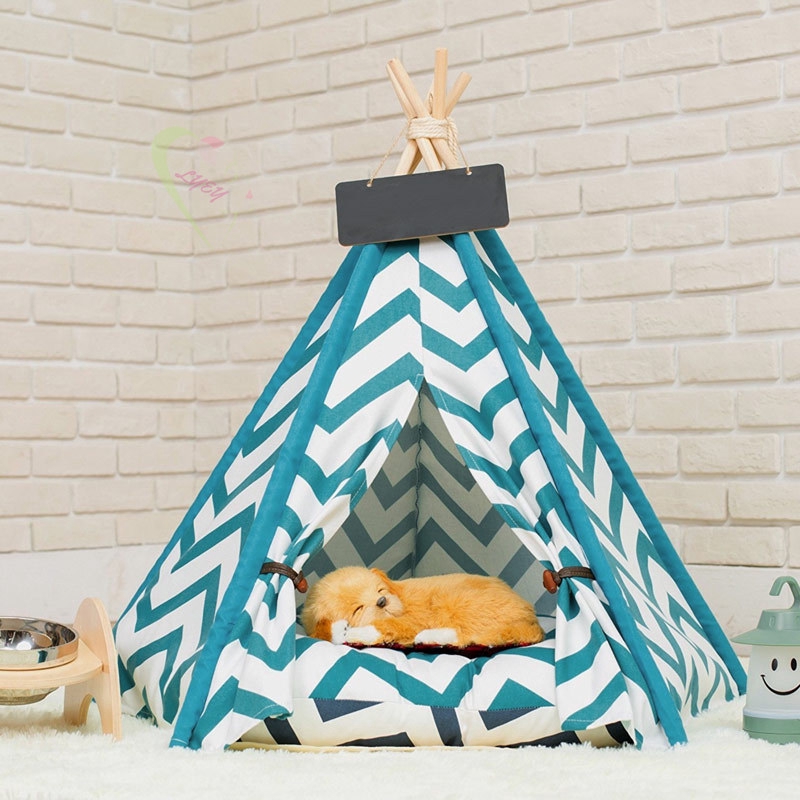 LE Pets Teepee Dogs Cats Rabbits Bed Cotton Canvas Portable Striped Pet ...
