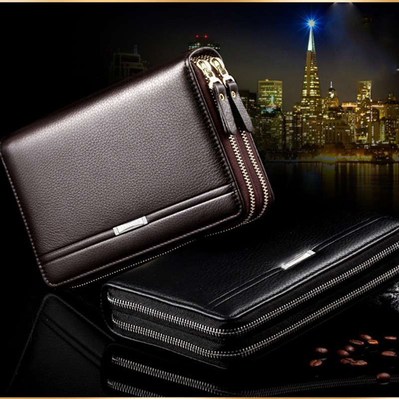 LEINASEN Double Zipper Business Men Clutch Bags Mens Leather Wallet ...