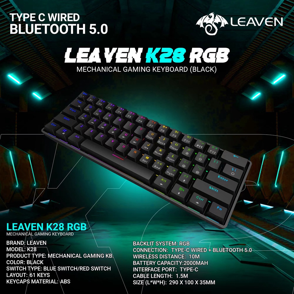 LEAVEN K28 Mechanical Keyboard wireless Gaming Keyboard 60 RGB Dual ...