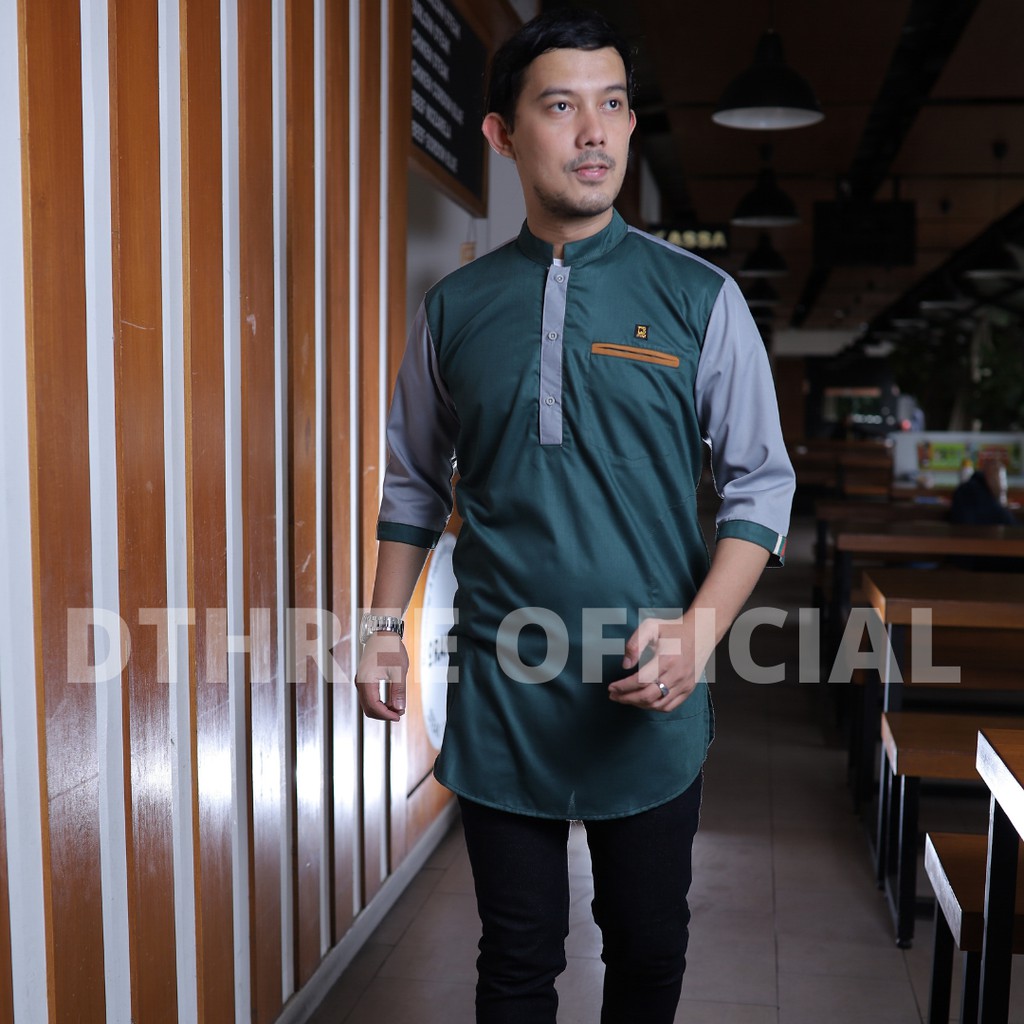 Wafa Emerald Kurta Koko เสื้อเชิ้ตสําหรับผู้ชายผ้าฝ้ายแขนสามส่วน ...