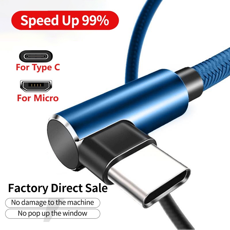 สายชาร์จ Micro USB Type-C 90 องศา 1 ม. 2 ม. 3 ม. 2.1A ชาร์จเร็ว สําหรับ ...