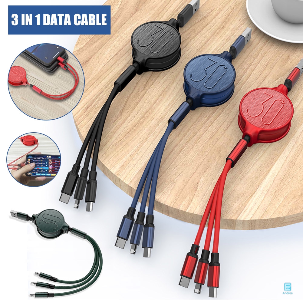 3 in 1 USB Cable for Mobile Phone Micro USB Type C Multipurpose ...