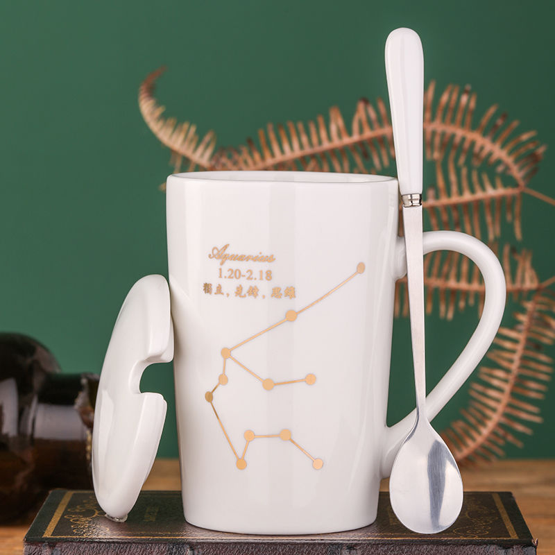 D357-Constellation Cup Ceramic Cup with Lid Gift Box Spoon Female ...