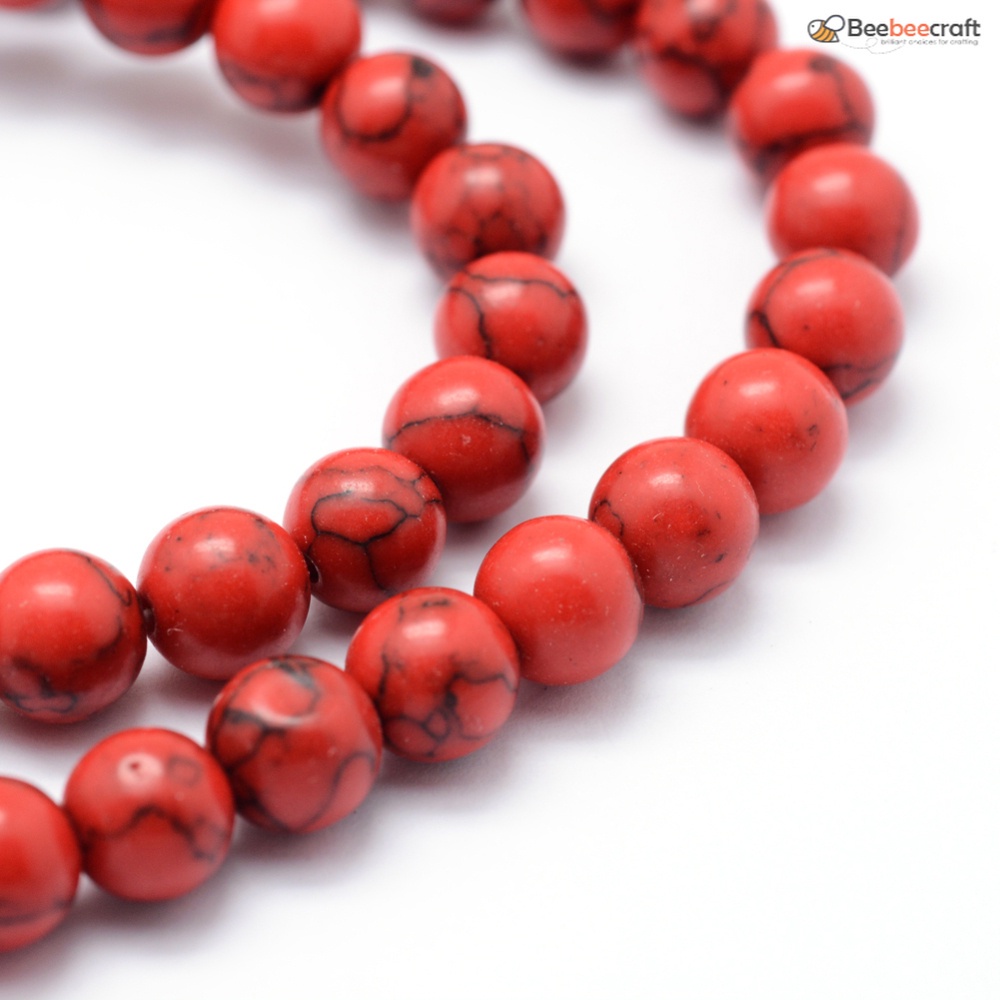 BeeBeecraft 10 Strands Synthetic Howlite Bead Strand Dyed Round Red 8mm ...