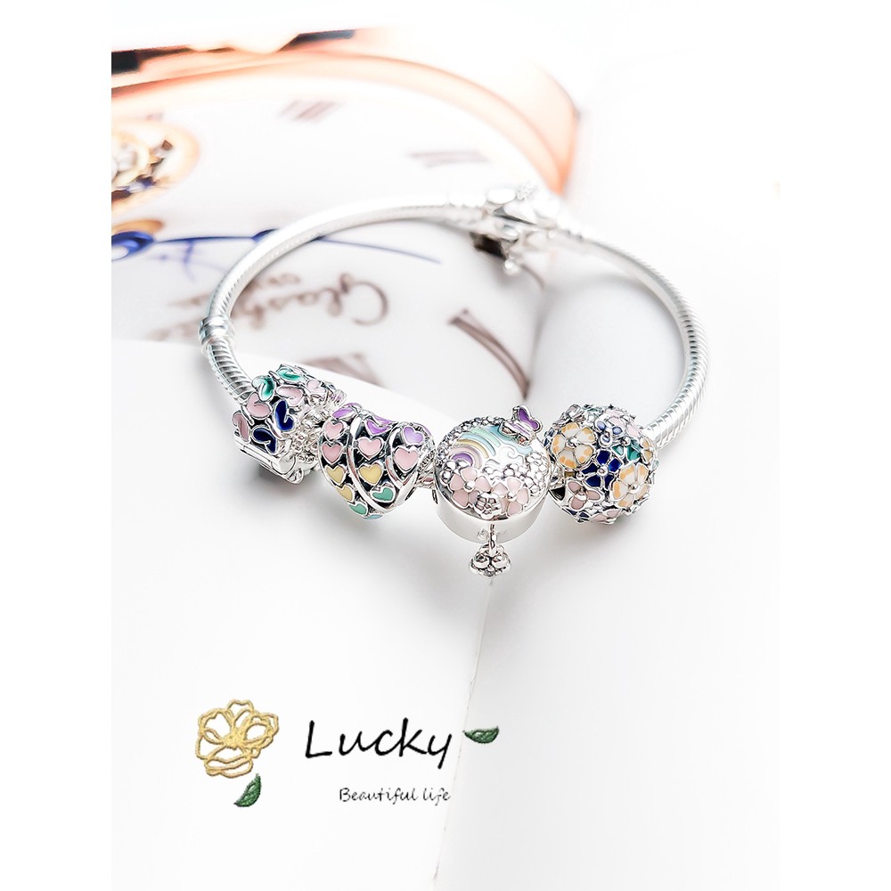 PANDORA CHARMS PANDORA กําไลข้อมือแพนดอร่าประดับดอกไม้หลากสีแฟชั่น ...