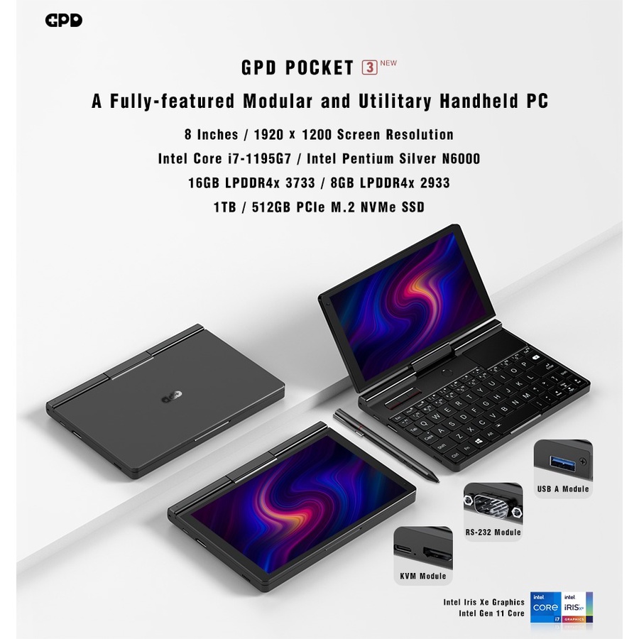 on saleGPD Pocket 3 Modular Full-featured Handheld Mini Laptop PC 8 ...