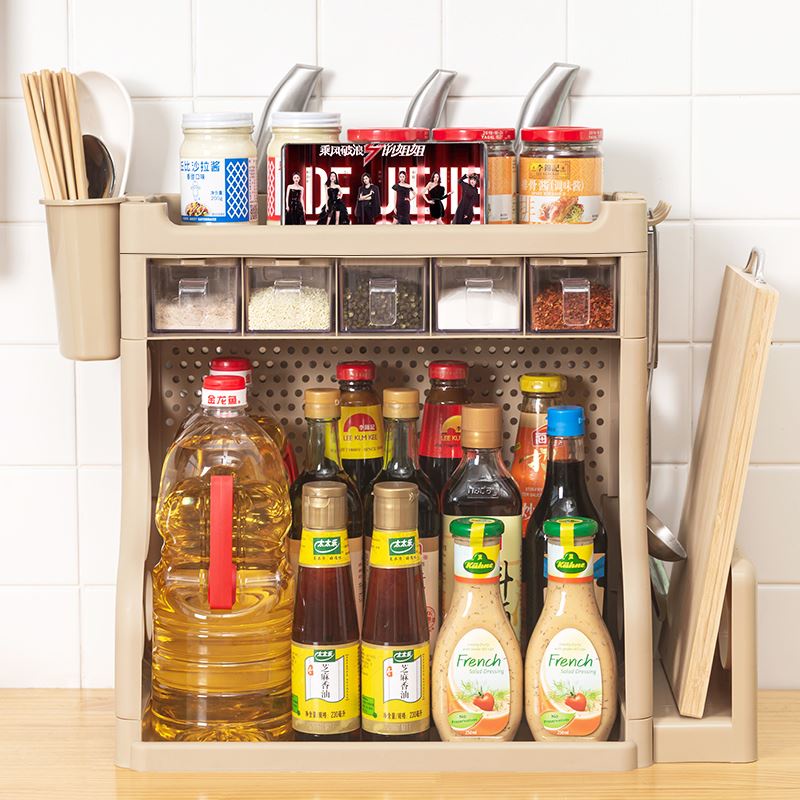 Kitchen shelf seasoning rack oil salt soy sauce and vinegar storage ...