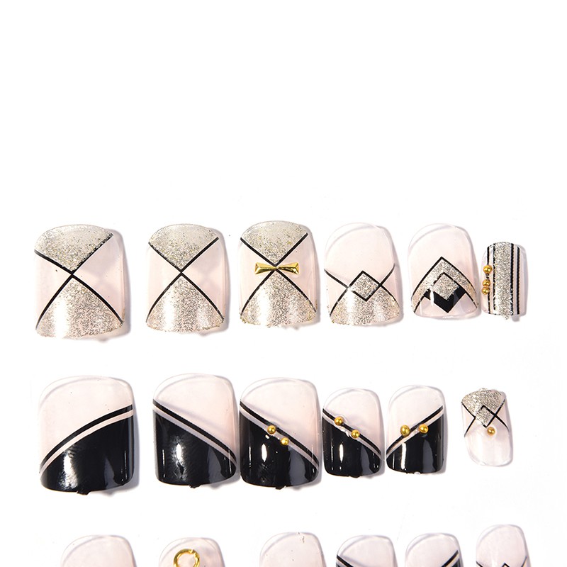 【purpleredto】24pcs Acrylic Designer Fake Nail Tips French Full False