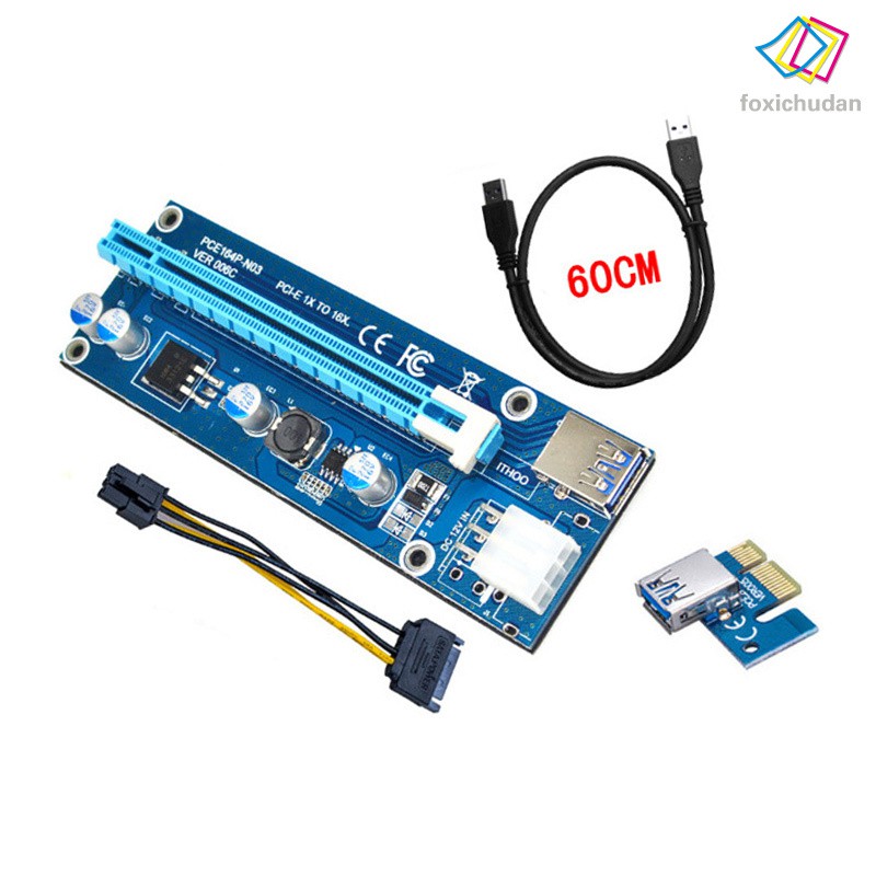 Usb3.0 Pci-E Express 1x To 16x Extender Riser Card อะแดปเตอร์การ์ด Sata 6Pin สายเคเบิ้ลพลังงาน ...