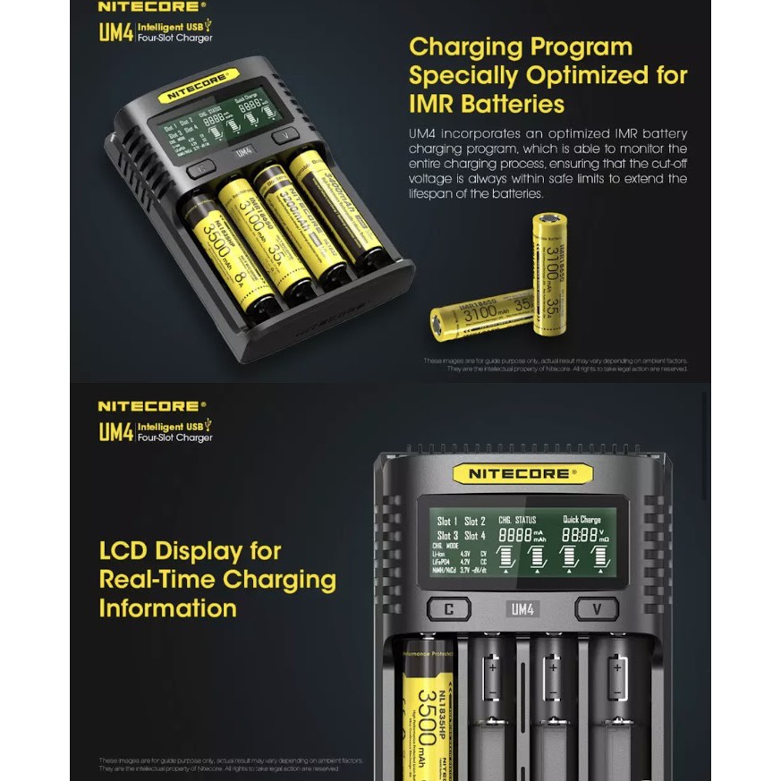 แท้100 NITECORE UM4 UMS4 LCD USB เครื่องชาร์จ Li-Ion IMR INR ICR ...