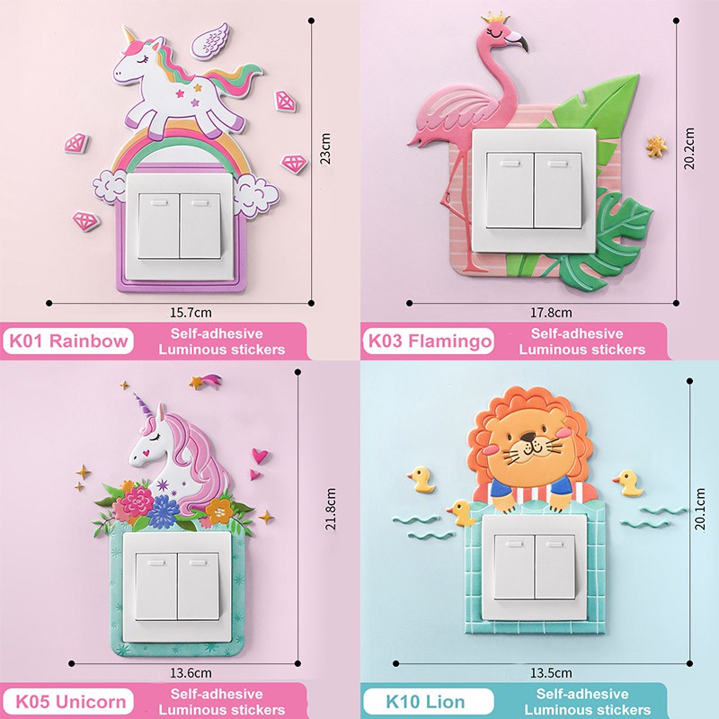 Cartoon Animal Unicorn Flamingo Switch cover Room Decor 3D Silicone On ...
