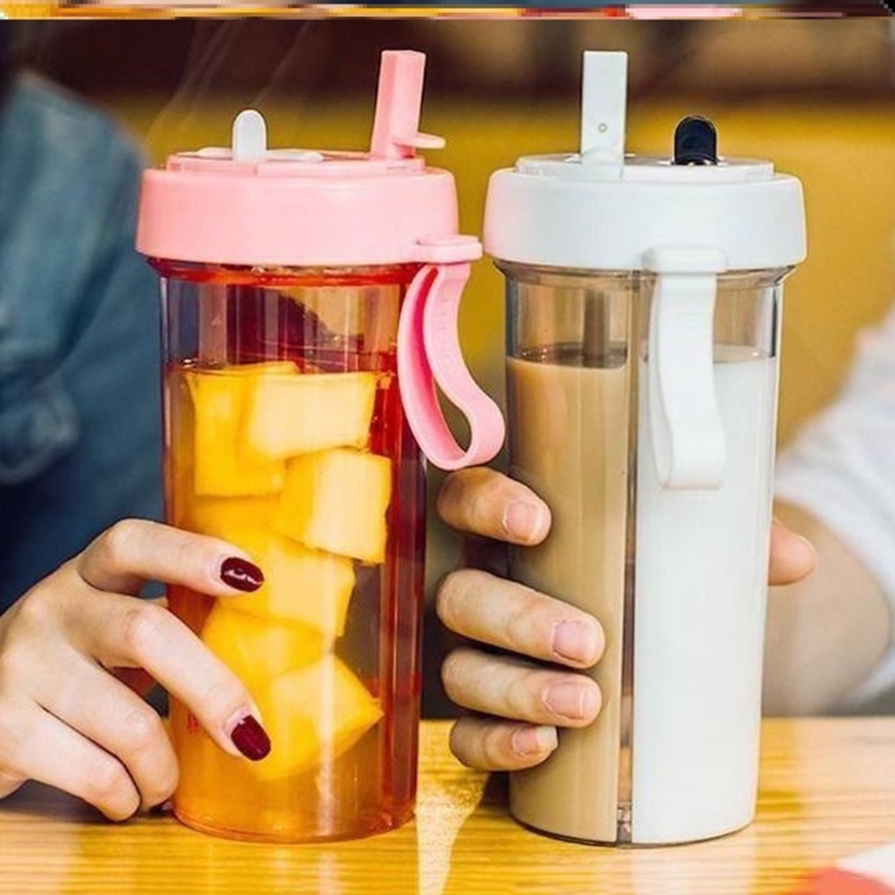 ขวดกีฬา420600ml Large Capacity Water Bottle Dual Straw Cup Couple Leak ...