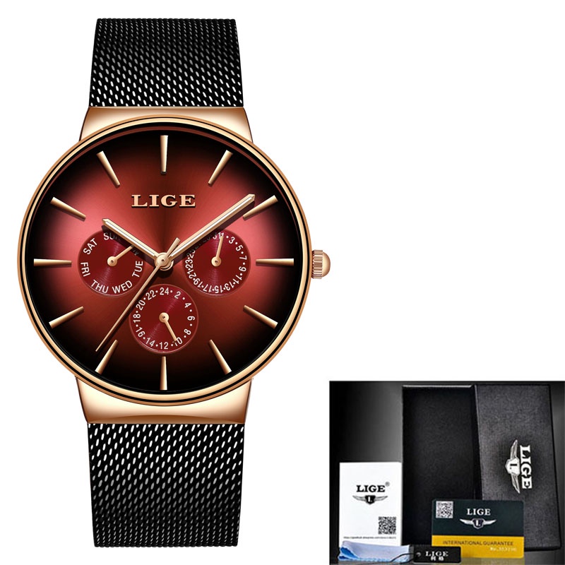 LIGE New Fashion Women Watches Top Brand Luxury Quartz Watch Women Mesh ...