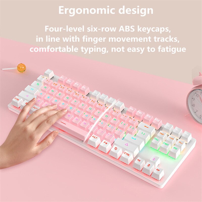 ☒Pink Cute Mechanical Gaming Keyboard Wired Blue Axis Real Game ...